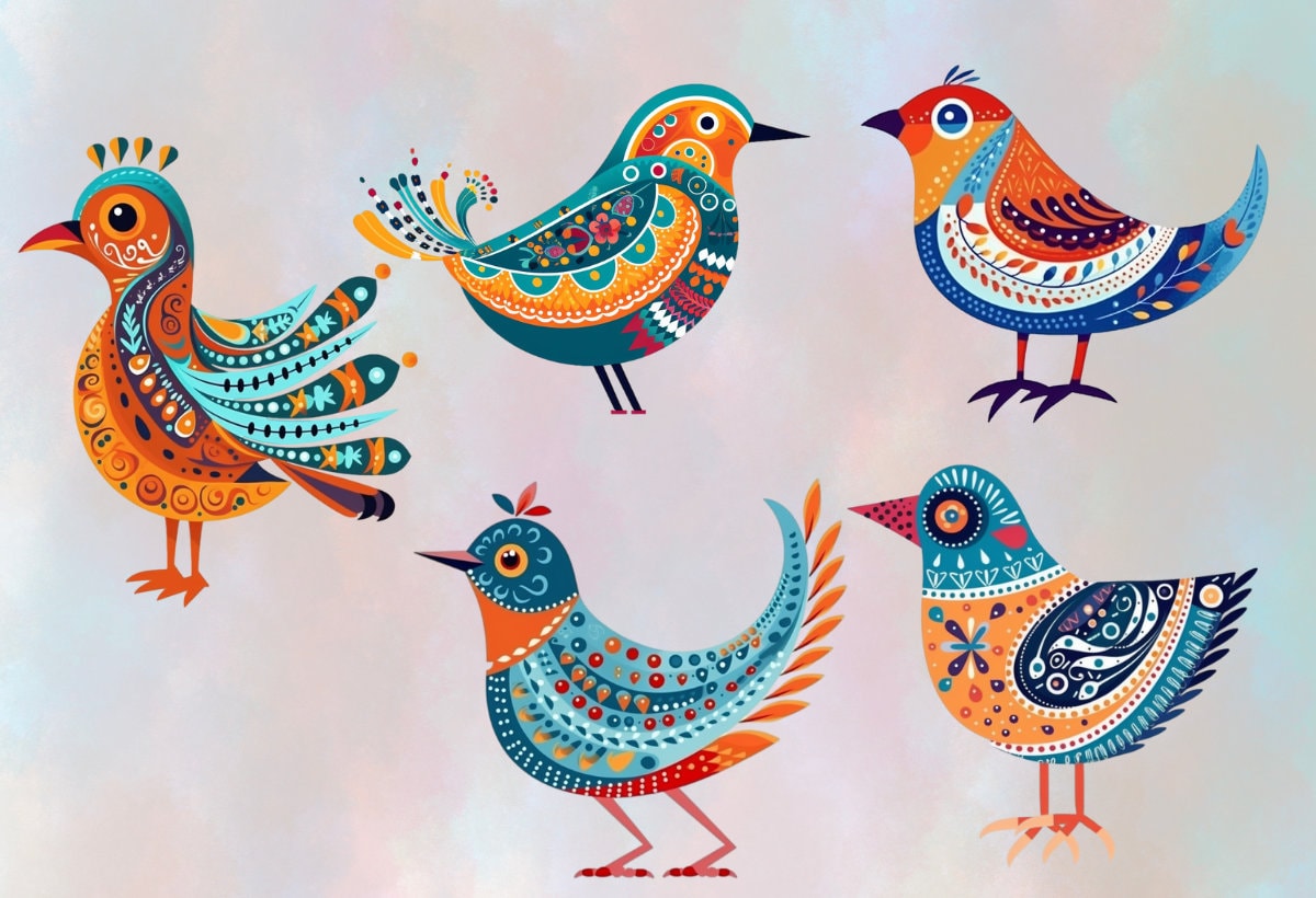 Folk Birds and Houses Png Clipart - Etsy