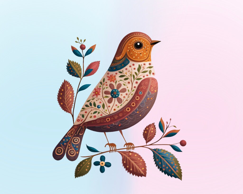 Folk Birds Clipart: Watercolor Pngs of Birds for Digital Download ...