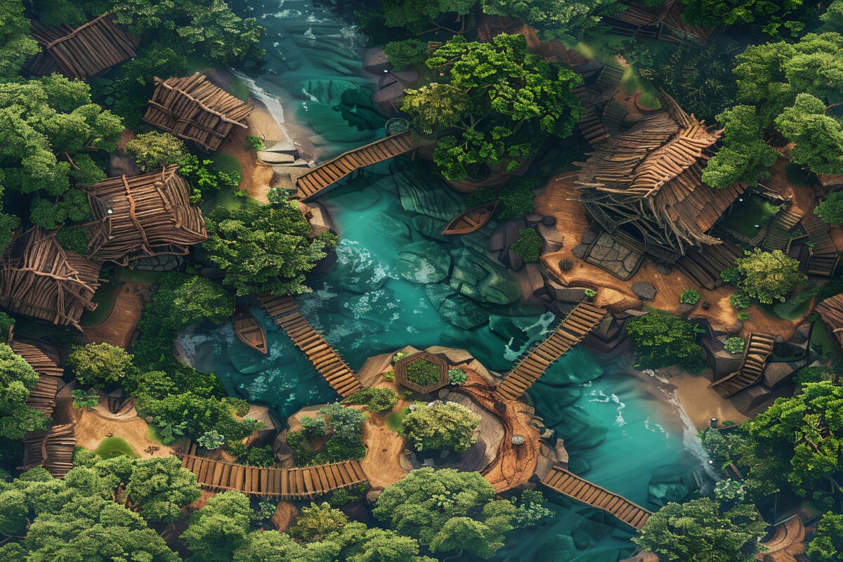 Jungle Villages Battle Map for D&d,digital RPG Maps,dungeons and ...