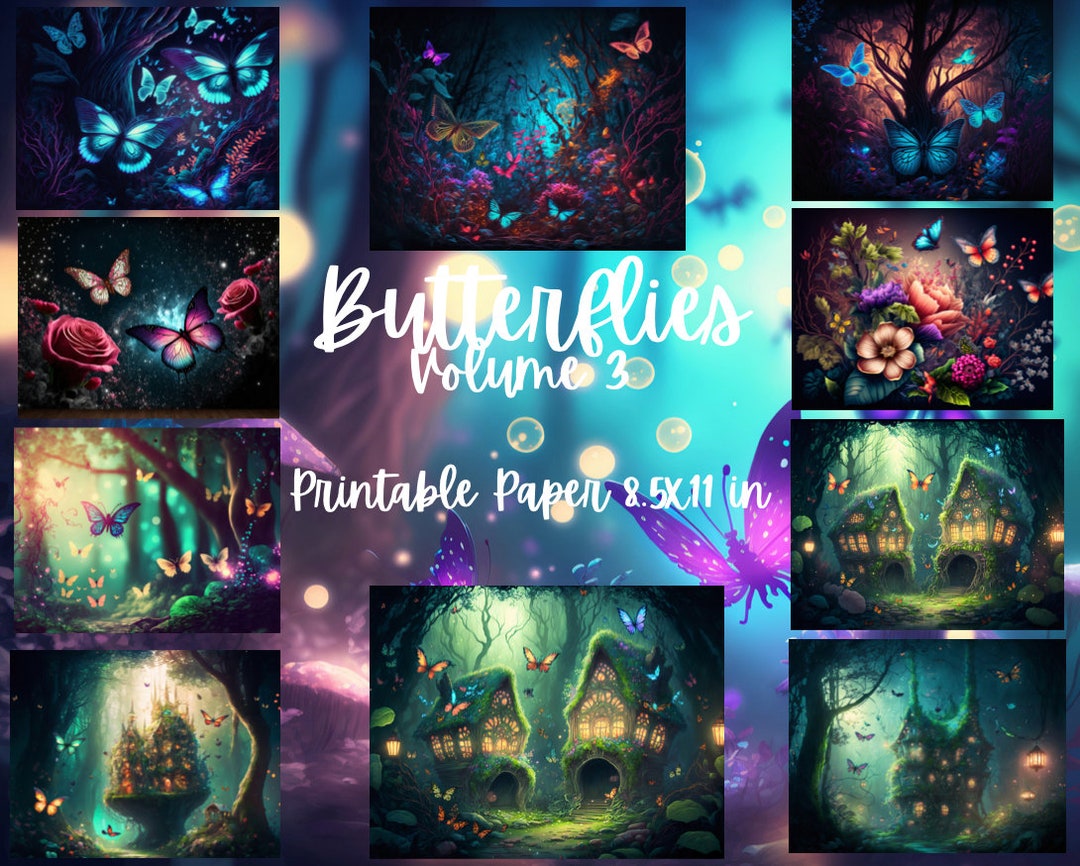 Butterfly Forest & Butterflies Digital Paper Pack for Scrapbooking ...