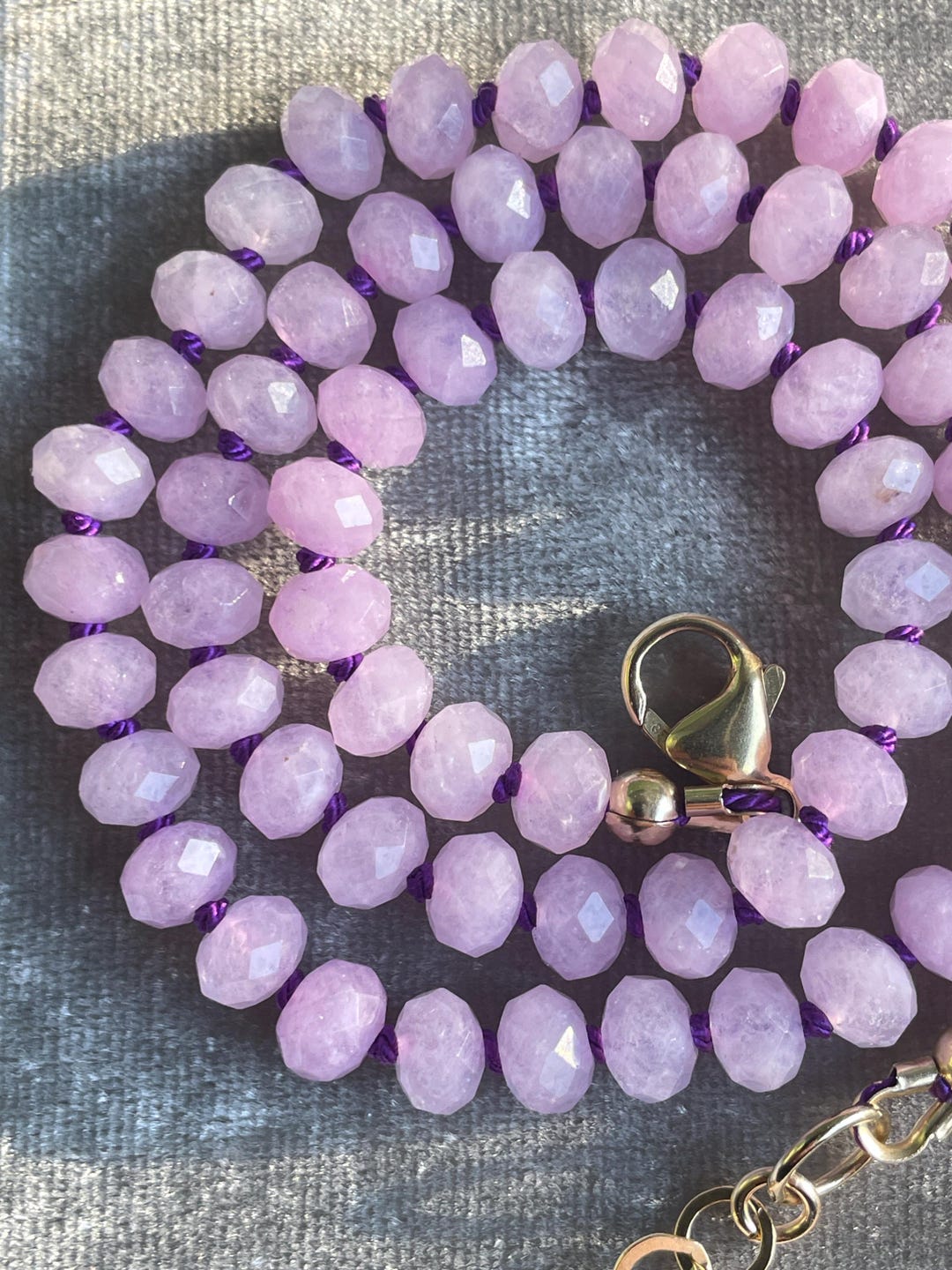16.25” Natural Lavender Jade Gemstone Beaded Necklace, Hand Knotted on ...