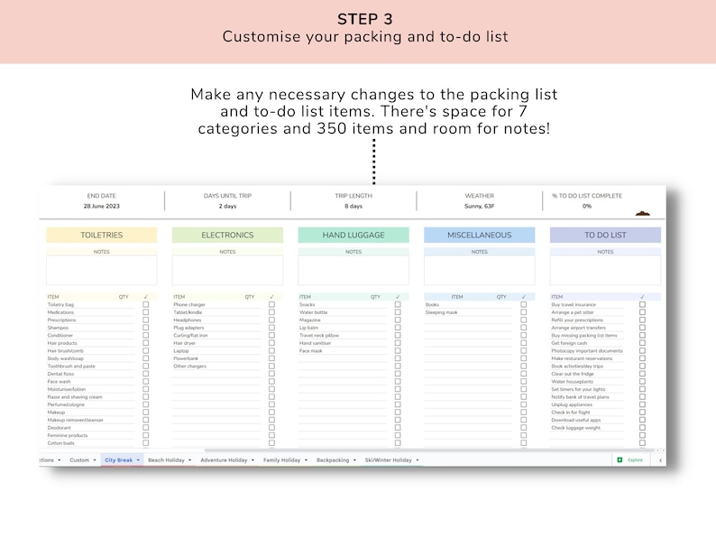 Editable Packing List Template – Travel Packing Checklist – Google ...