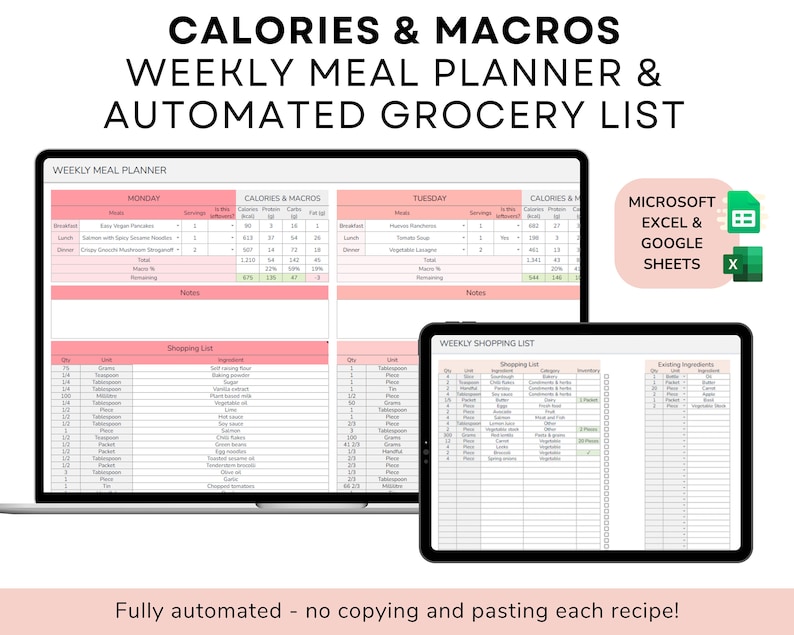 Weekly Meal Planner & Automated Grocery List | Calories and Macros ...