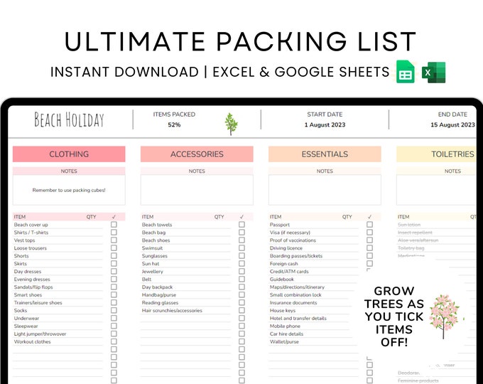 Packing List, Travel Checklist, Packing Planner, Vacation Planner ...