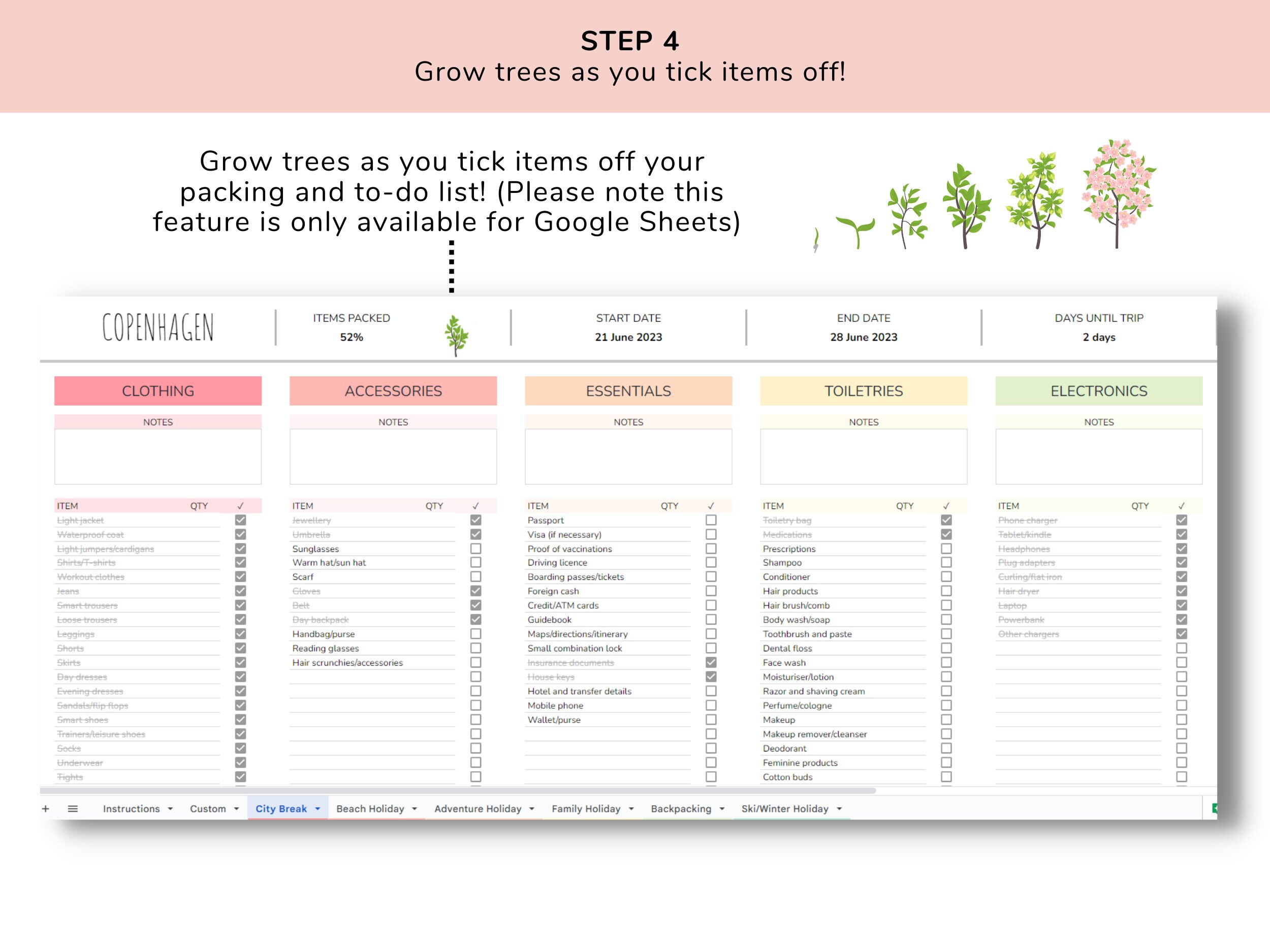 Editable Packing List Template Google Sheets Excel Holiday