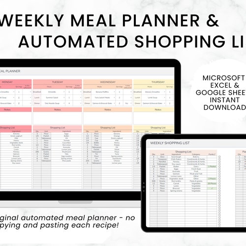 Weekly Meal Planner Template Meal Planner Google Sheets - Etsy
