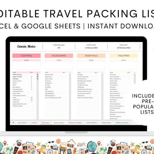 Packing List Template Google Sheets - Etsy
