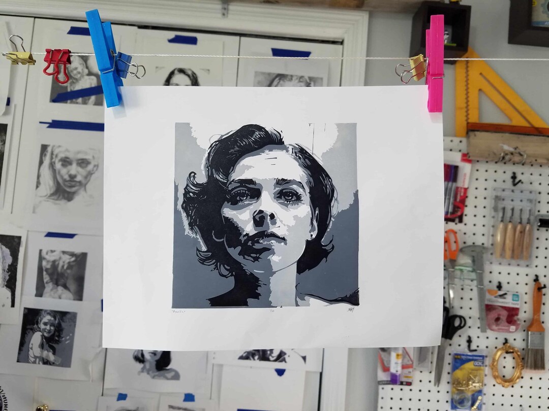 Amelia, ("striving") | Hand-carved & Printed Linocut | Industrial ...