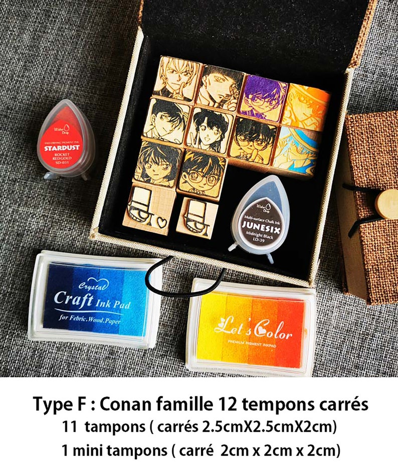 Square Wooden Stamps With Japanese Manga Kawaii Style and Handmade ...