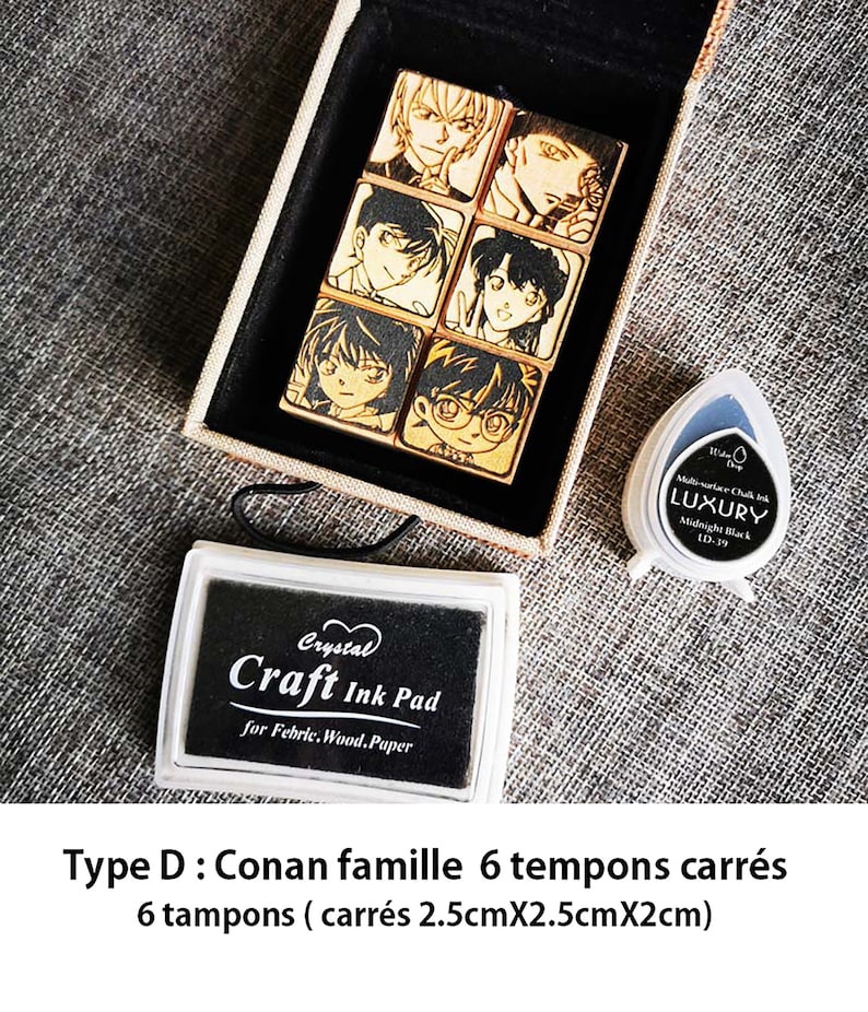Square Wooden Stamps With Japanese Manga Kawaii Style and Handmade ...