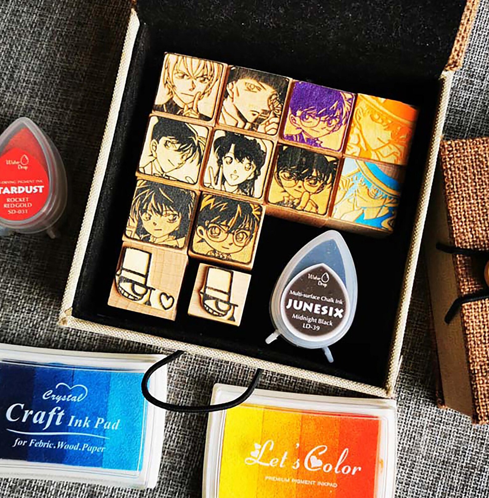 Square Wooden Stamps With Japanese Manga Kawaii Style and Handmade ...