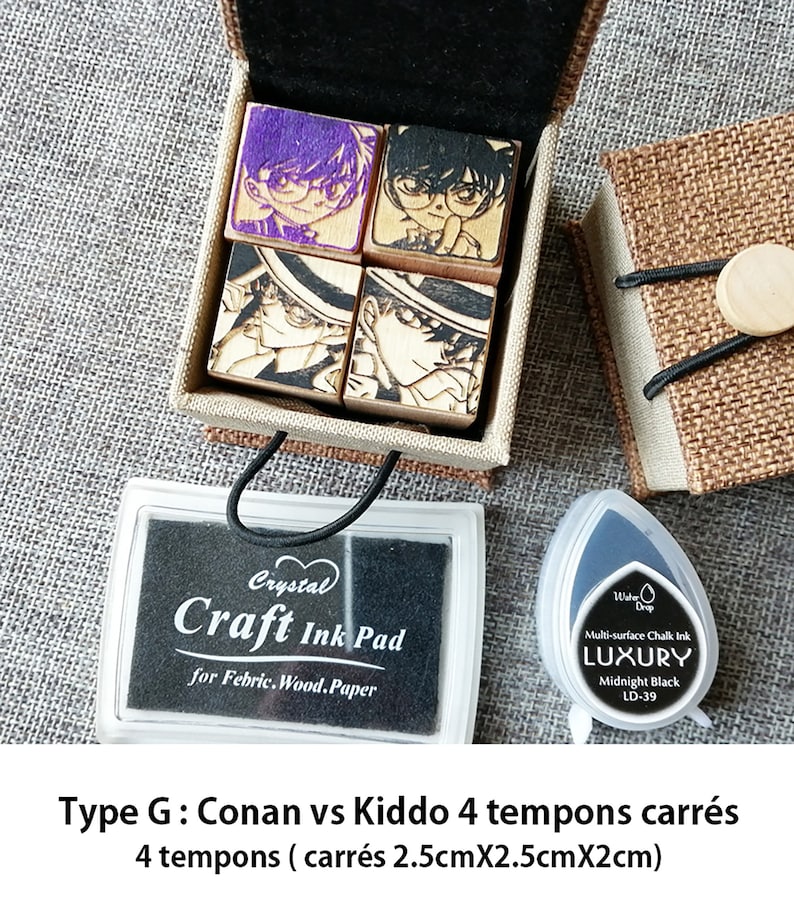 Square Wooden Stamps With Japanese Manga Kawaii Style and Handmade ...
