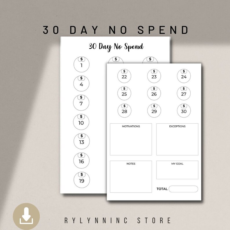 2 PDF 30 Day No Spend Tracker, Printable Tracker, Savings Challenge, No ...