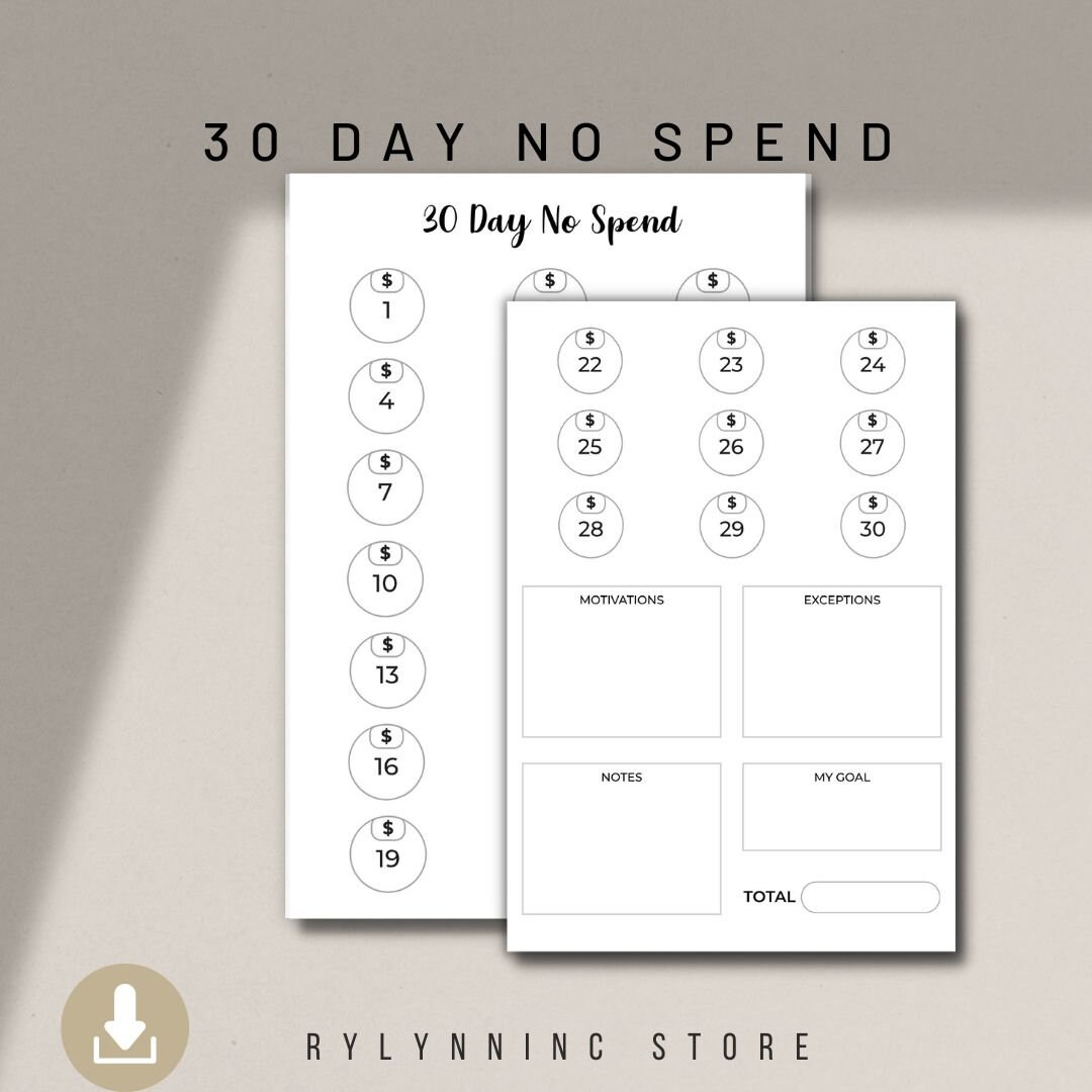 2 PDF 30 Day No Spend Tracker, Printable Tracker, Savings Challenge, No ...