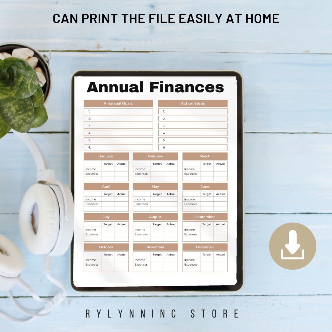 Annual Financial Planner, Finance Tracker, Finance Planner, Digital ...