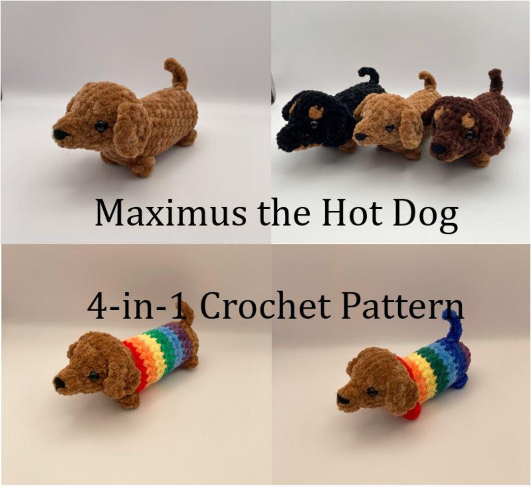 Amigurumi Dachshund Crochet Pattern: 4-in-1 Intermediate Plush (digital ...