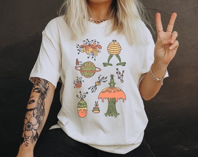 Artistic Doodle T Shirt, Funky Illustration Tshirt, Hippie Line Art Tee ...