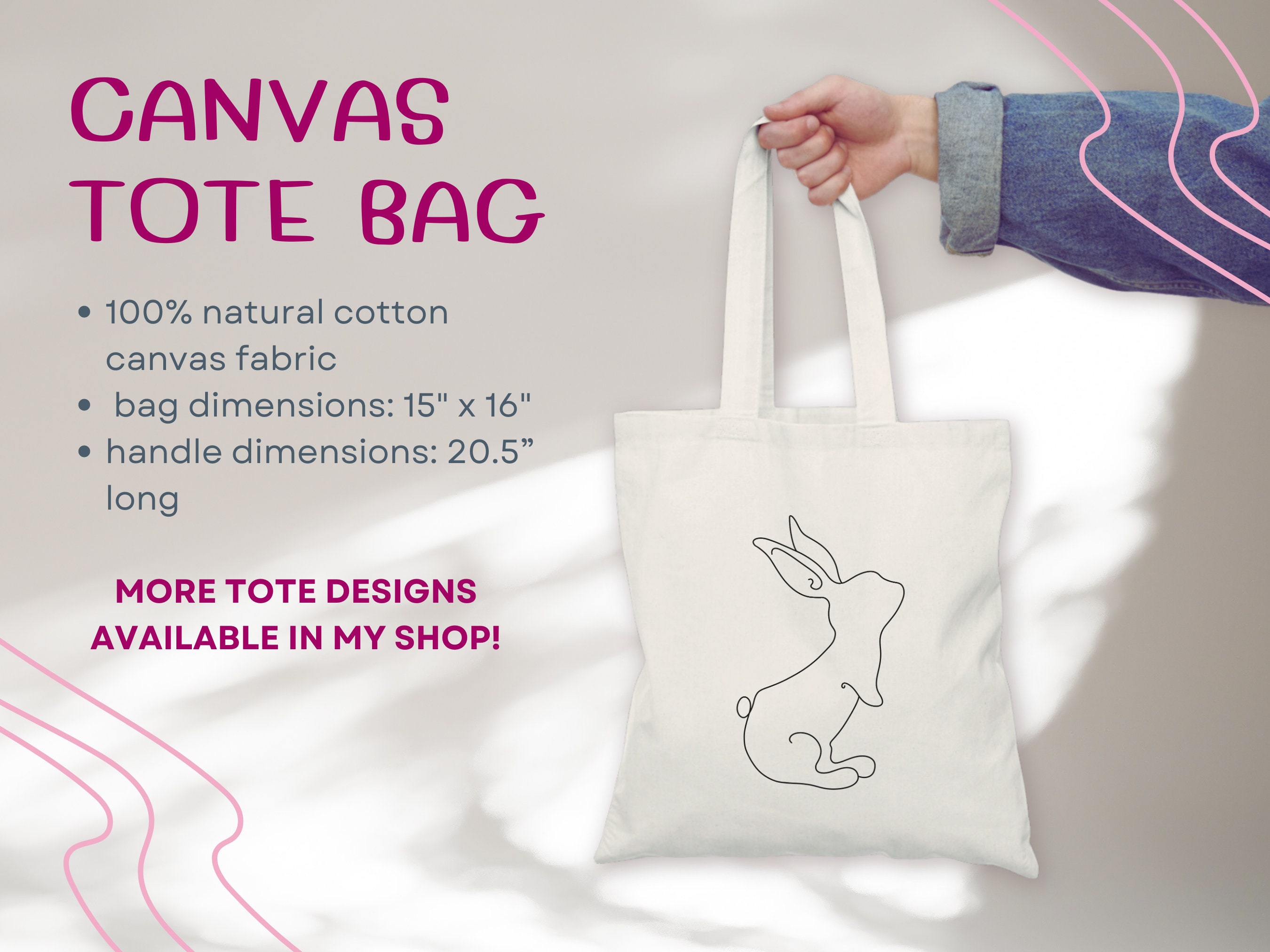 Line Art Bunny Tote Bag, Simple and Minimalist Canvas Book Bag, Rabbit ...