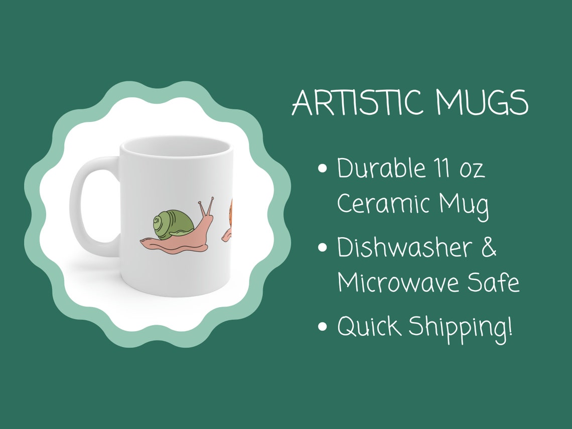 Snail Mug | 11 Oz Cute Ceramic Mug | Snail Gift | Snails Mug | Snail ...