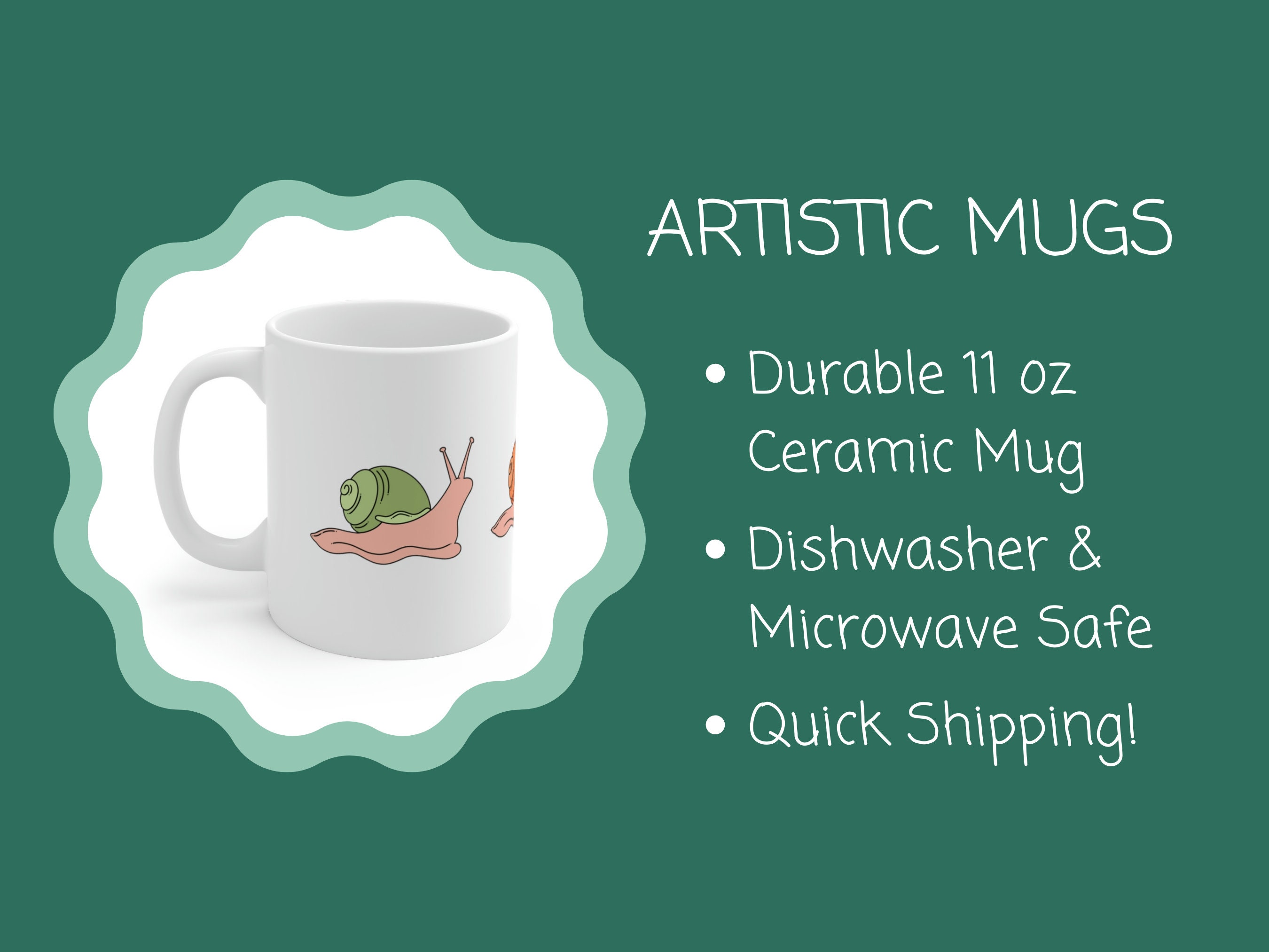 Snail Mug | 11 Oz Cute Ceramic Mug | Snail Gift | Snails Mug | Snail ...