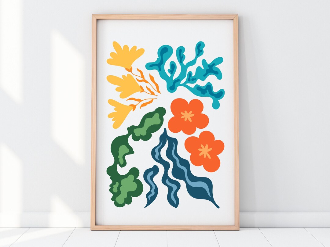Retro Abstract Flower Art Print | Floral Bouquet Poster Simple Colorful ...