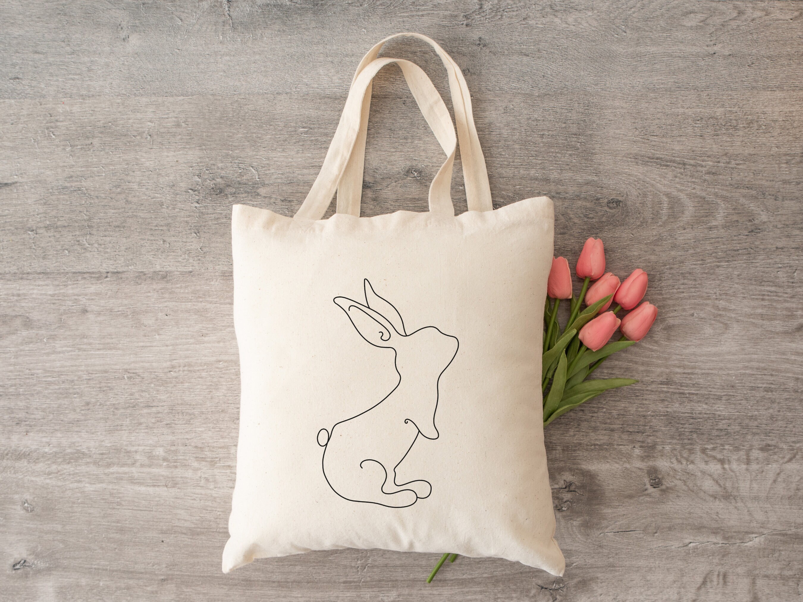 Line Art Bunny Tote Bag, Simple and Minimalist Canvas Book Bag, Rabbit ...