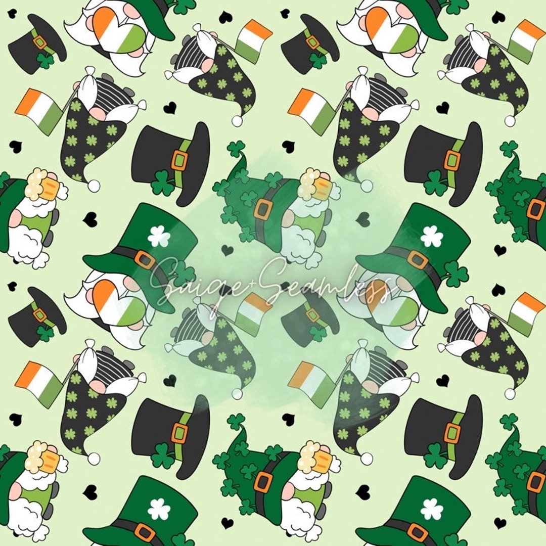 Lucky Irish Gnomes Seamless Design File - St Patricks Day - Pot of Gold ...