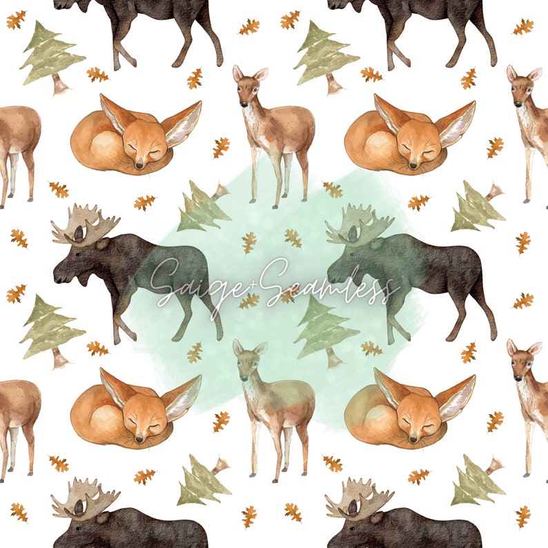 Woodland Watercolor Digital Seamless Design File - Forest Animals ...
