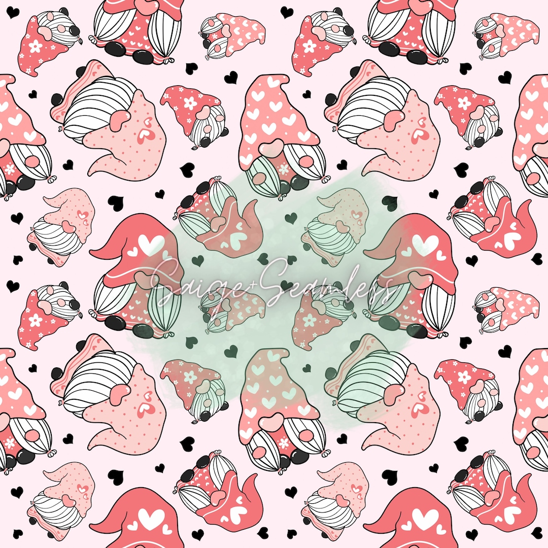 Lover Gnomes Seamless Design File Valentines Day Light Pink Red Hearts ...