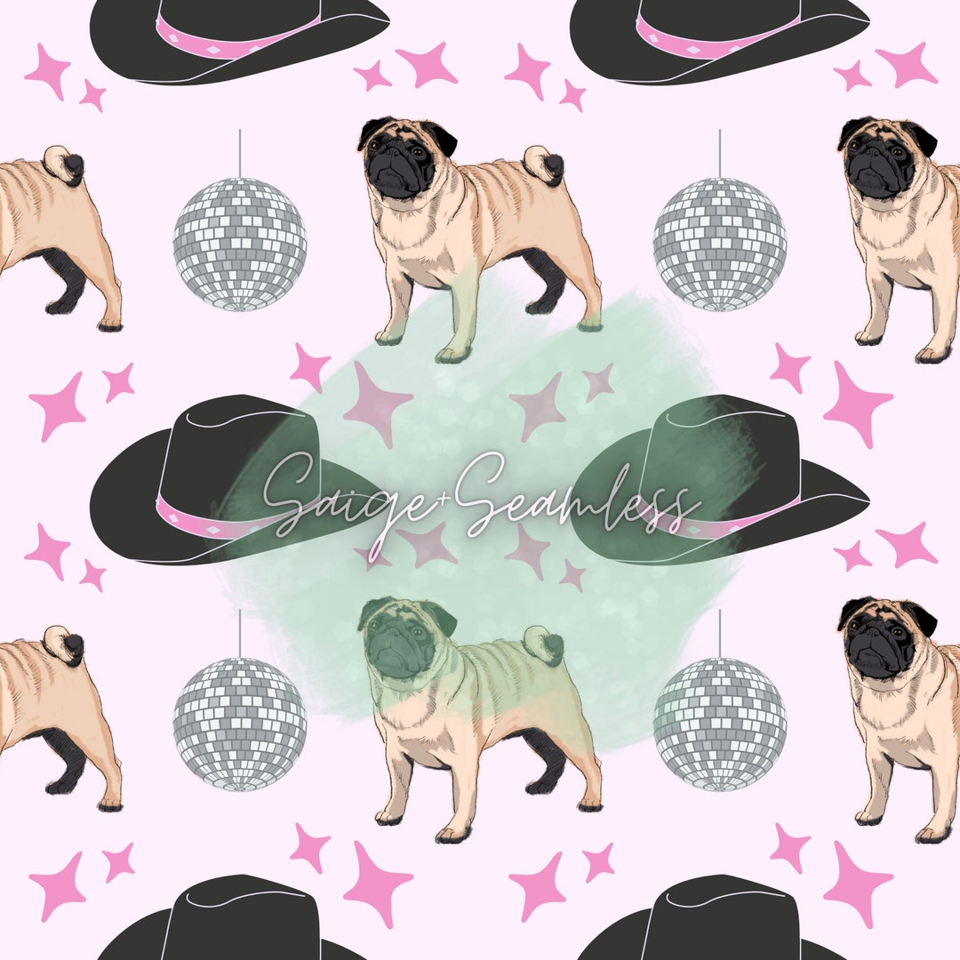 Groovy Pugs Seamless Design File - Pug Dog - Cowboy Hat - Groovy ...