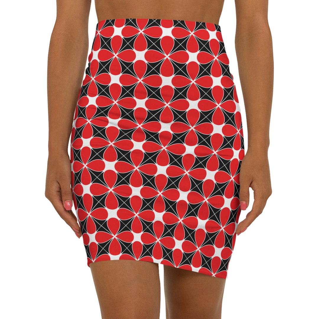 M13 - Red Flowered Star - Women's Mini Skirt - Etsy