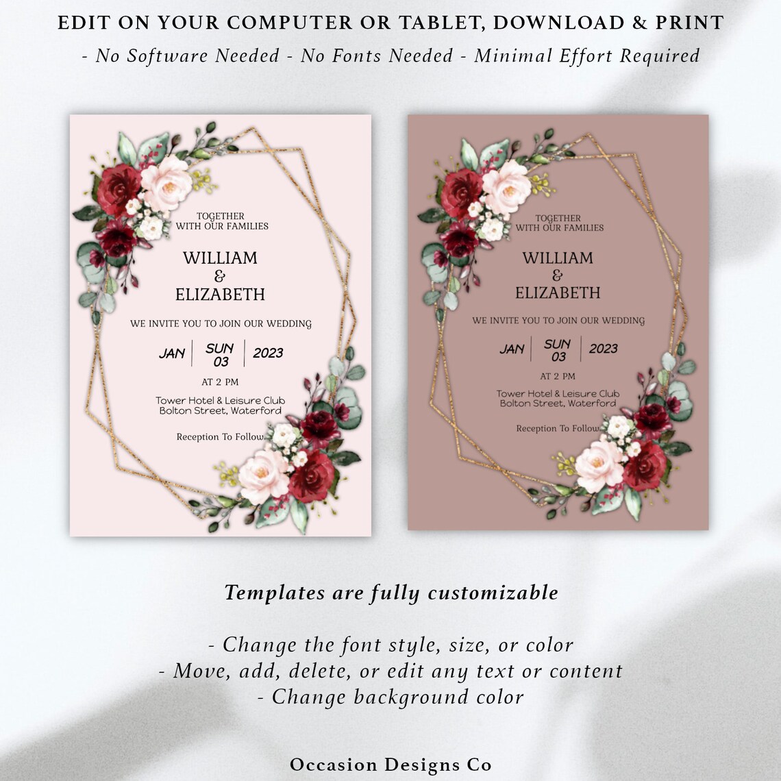 Wedding Invitation Welcome Template, Editable, Customizable & Printable ...