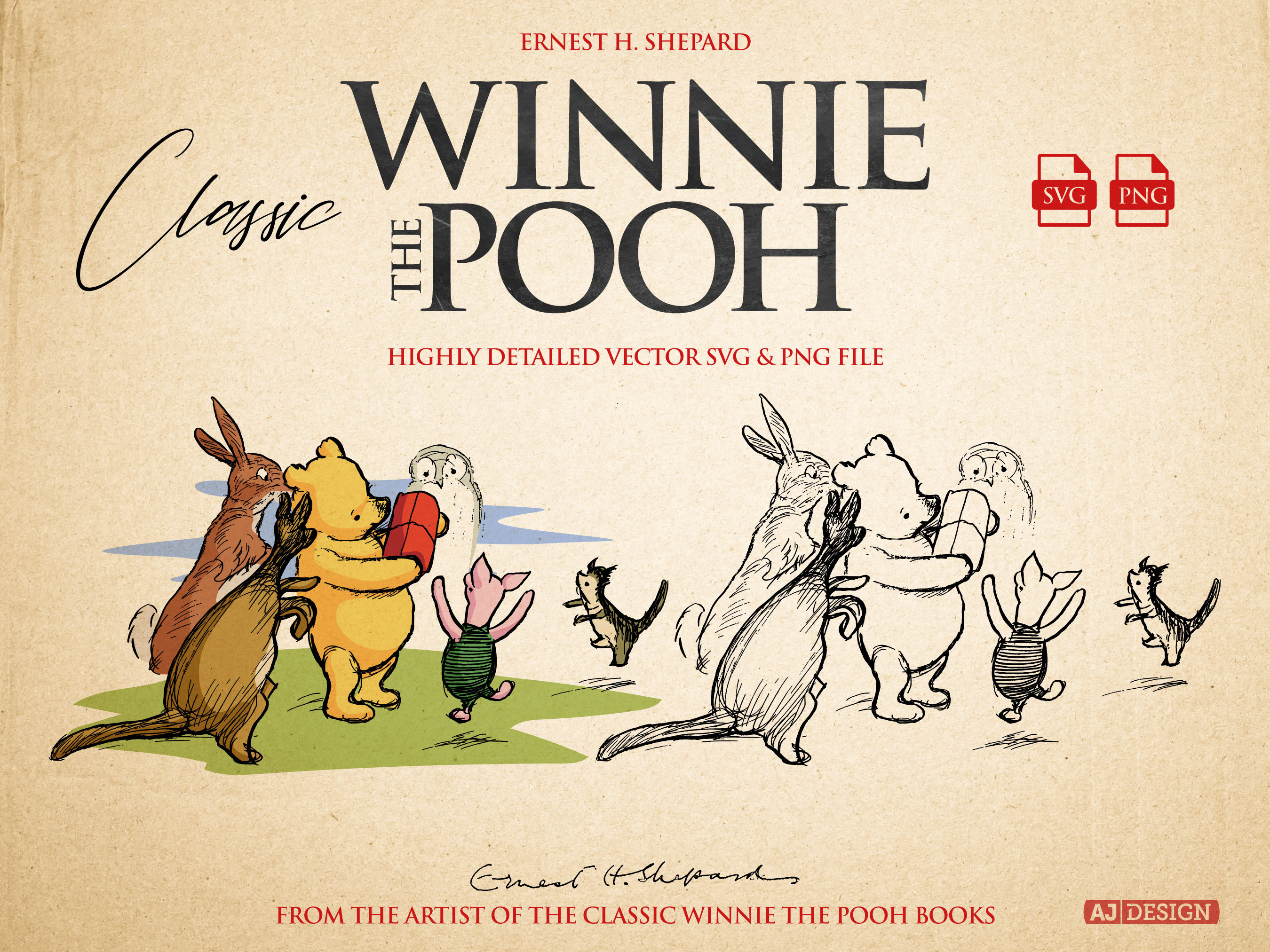 Classic Winnie the Pooh Highly Detailed SVG and PNG Files. Files for ...