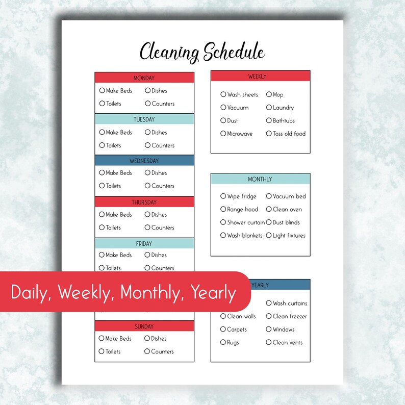 Cleaning Schedule Daily Weekly Monthly Yearly Cleaning - Etsy