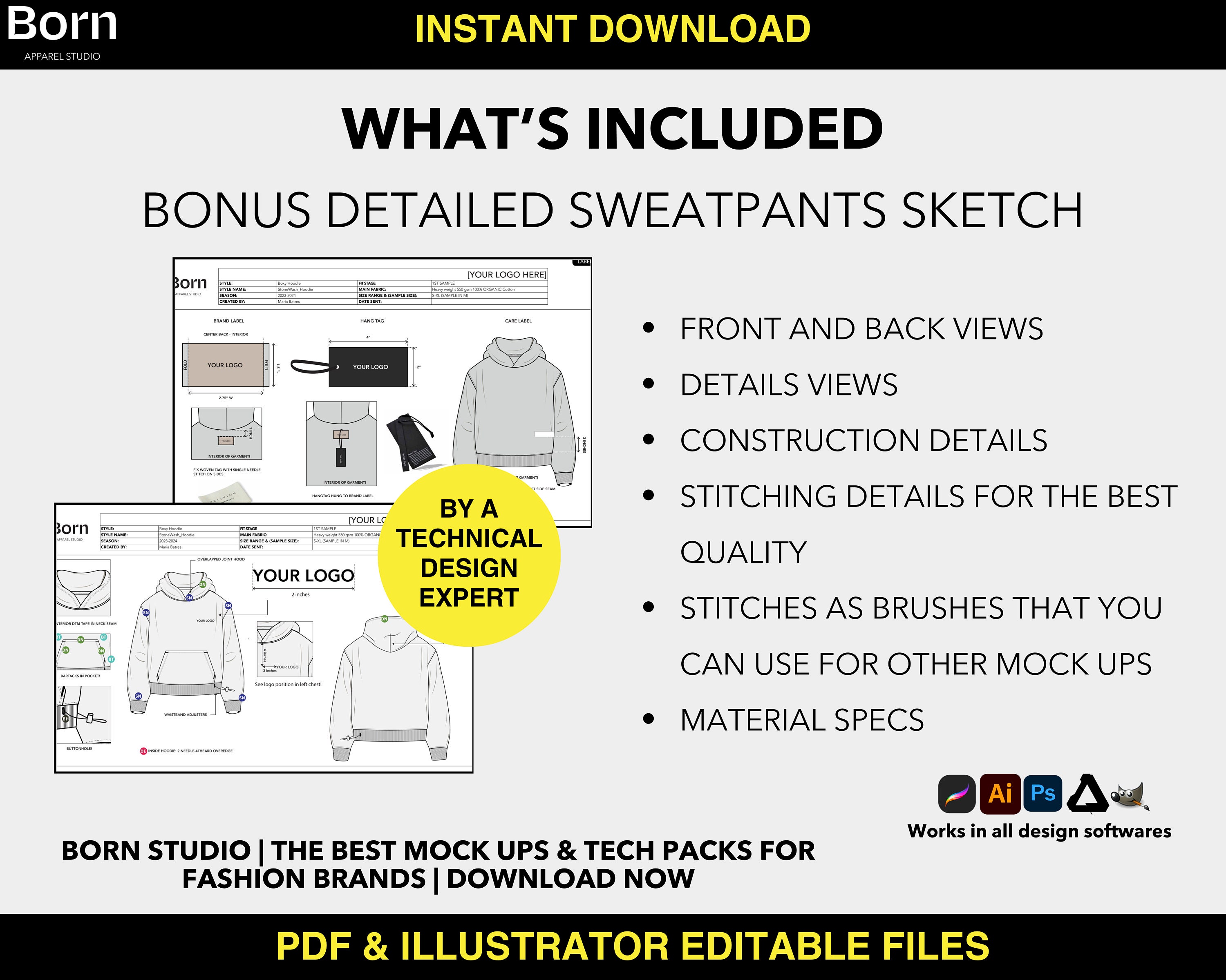 Editable Blank Tech Pack Template, BONUS Editable Sweatshirt Tech Pack ...