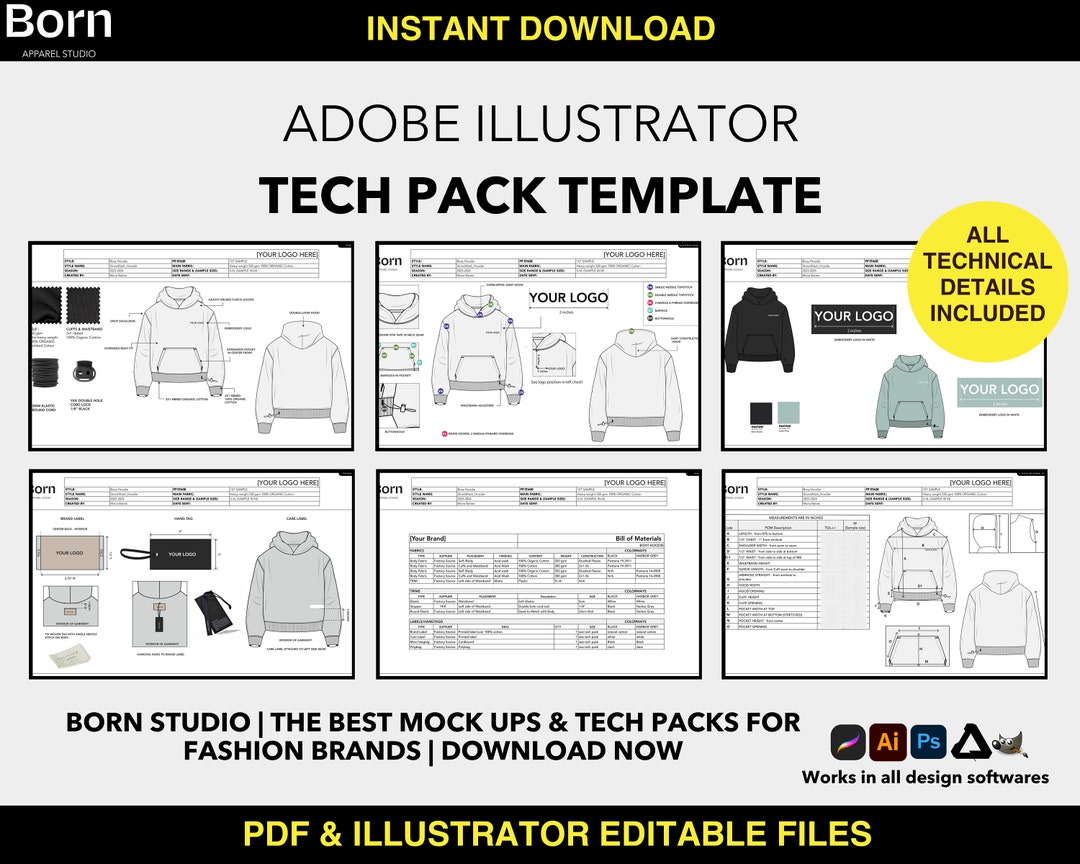 Editable Blank Tech Pack Template, BONUS Editable Sweatshirt Tech Pack ...