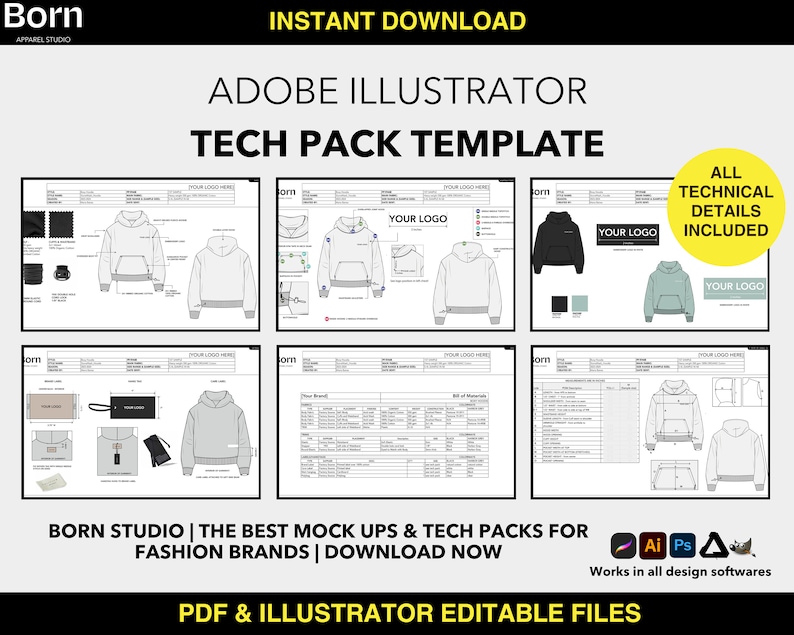 Editable Blank Tech Pack Template, BONUS Editable Sweatshirt Tech Pack ...