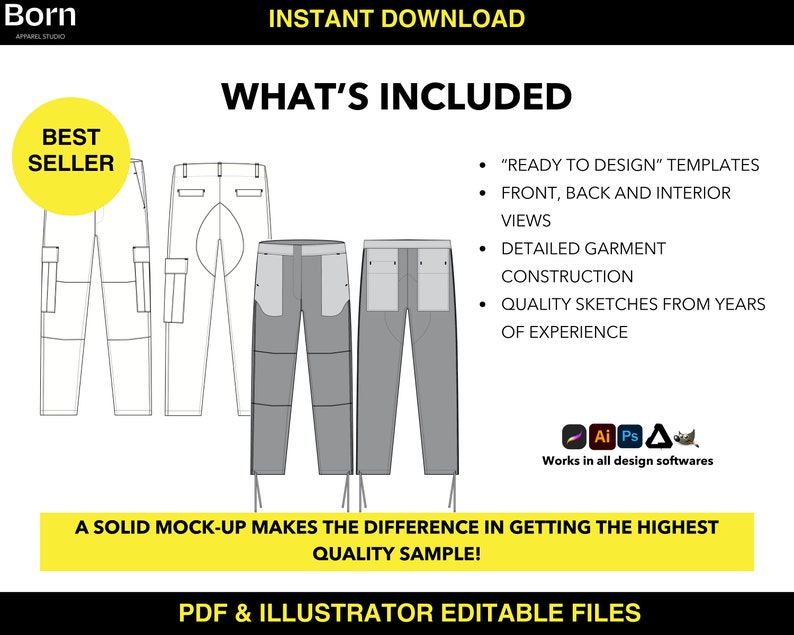 Fashion Cargo Pants Mock up Template, Editable Trousers Pants Mockup ...