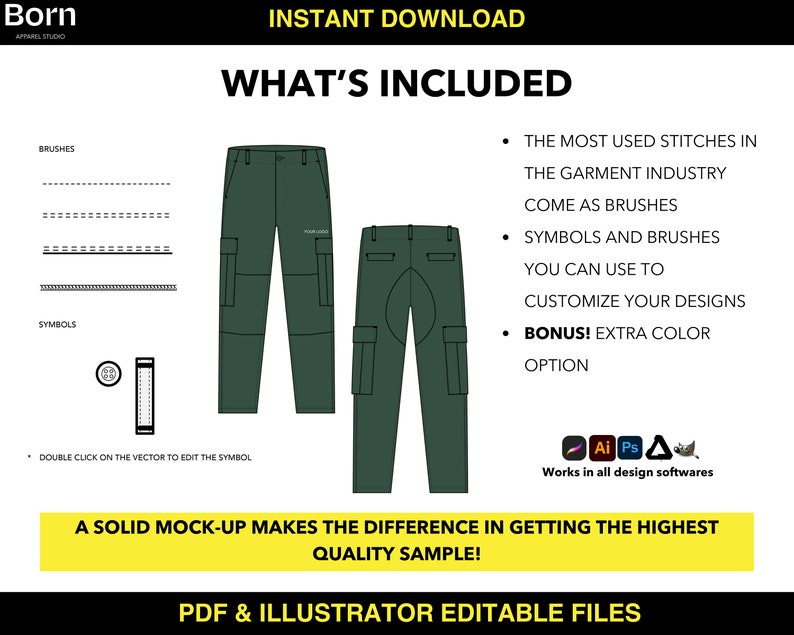 Fashion Cargo Pants Mock up Template, Editable Trousers Pants Mockup ...