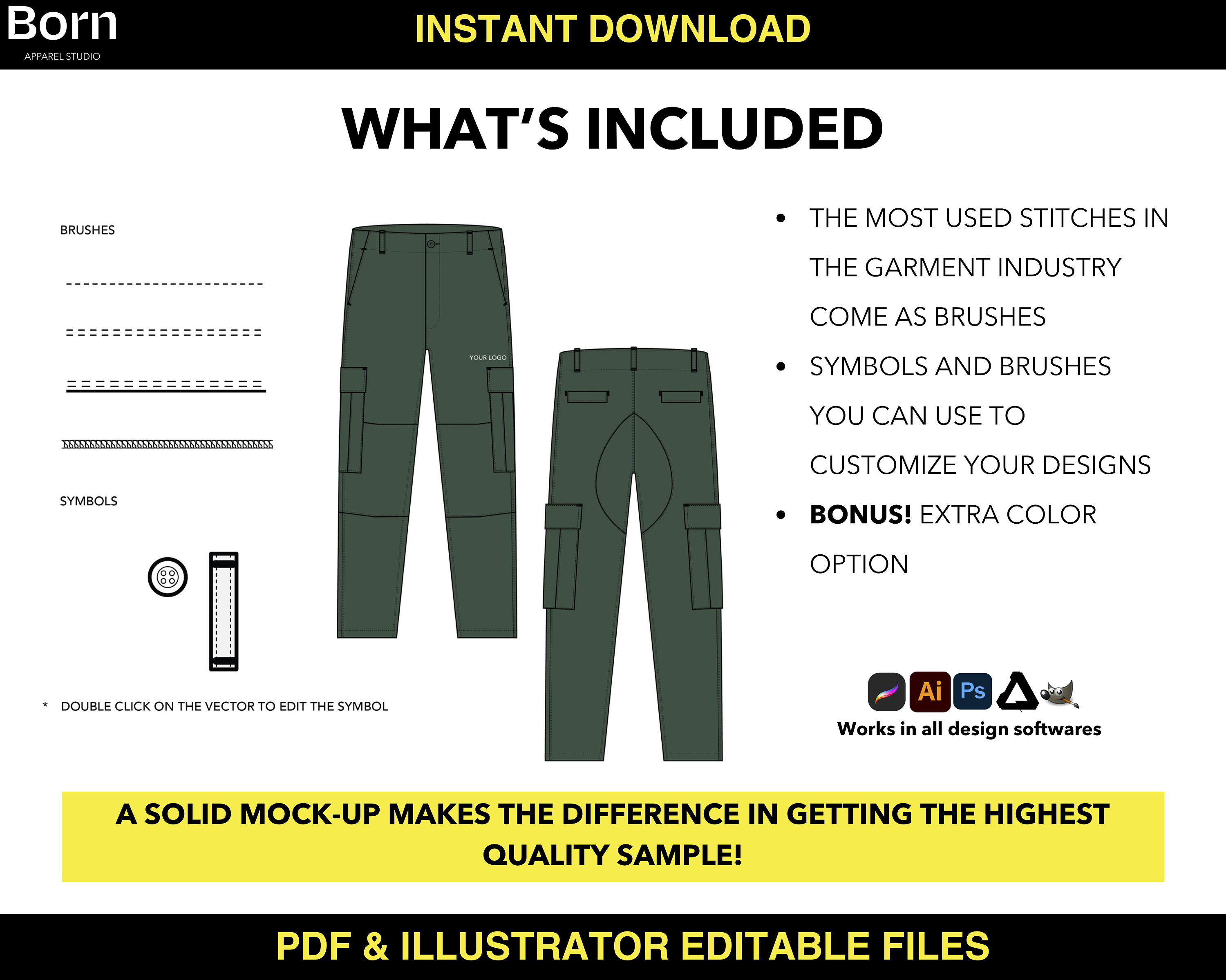 Fashion Cargo Pants Mock up Template, Editable Trousers Pants Mockup ...