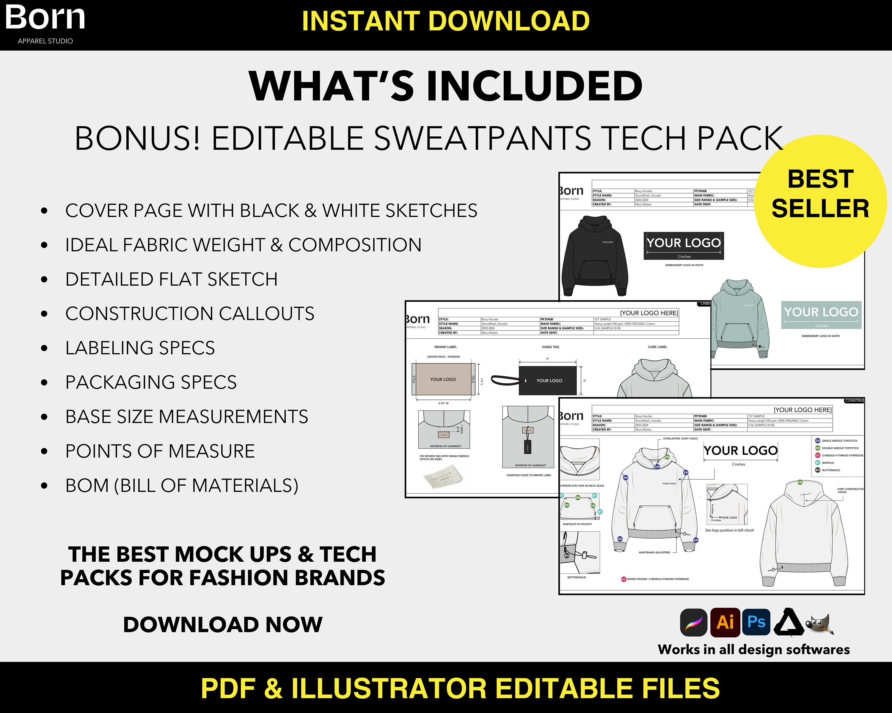 Editable Blank Tech Pack Template, BONUS Editable Sweatshirt Tech Pack ...