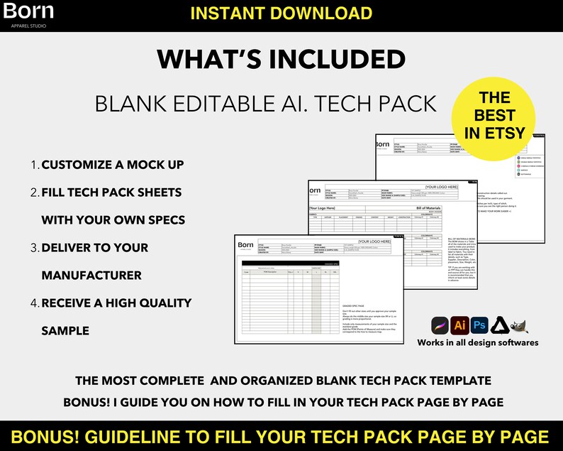 Editable Blank Tech Pack Template, BONUS Editable Sweatshirt Tech Pack ...
