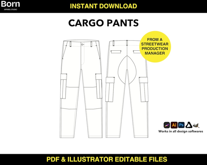Fashion Cargo Pants Mock up Template, Editable Trousers Pants Mockup ...