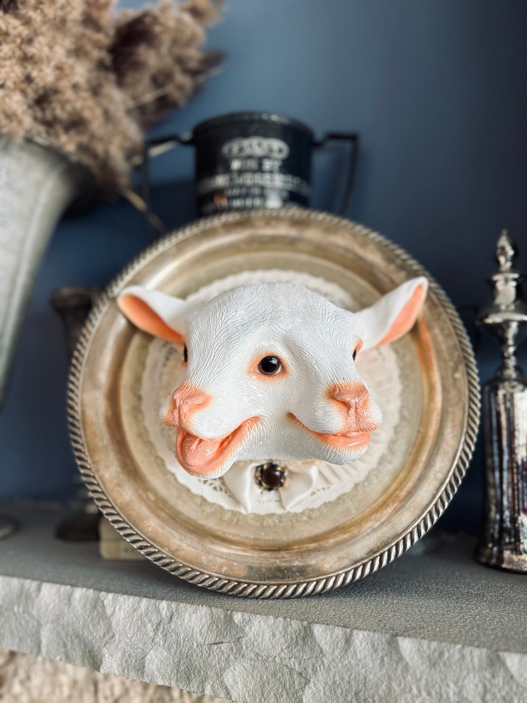 Two Headed Lamb taxidermy Wall Art, Faux Taxidermy, Handmade Sculpture ...