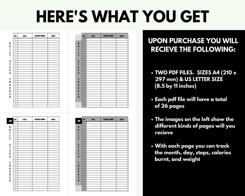 Daily Step Tracker Printable A4/letter Instant Download PDF - Etsy