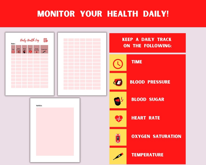 Printable Daily Health Tracker - Track Blood Pressure, Sugar Etc - Etsy