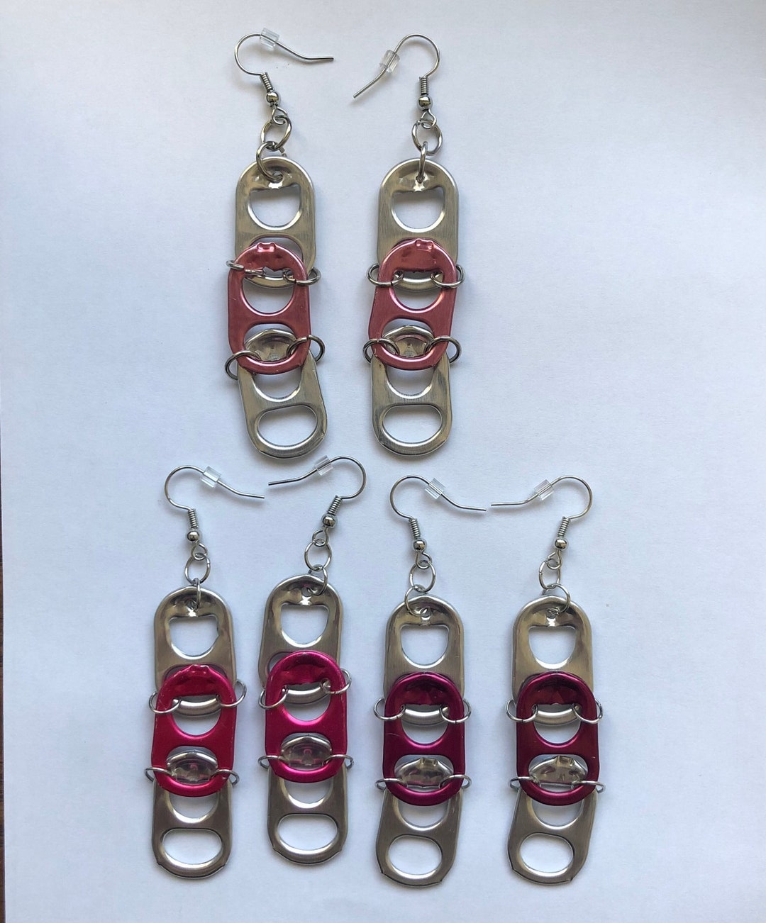 3-tier Silver & Pink Pop Tab Earrings - Etsy