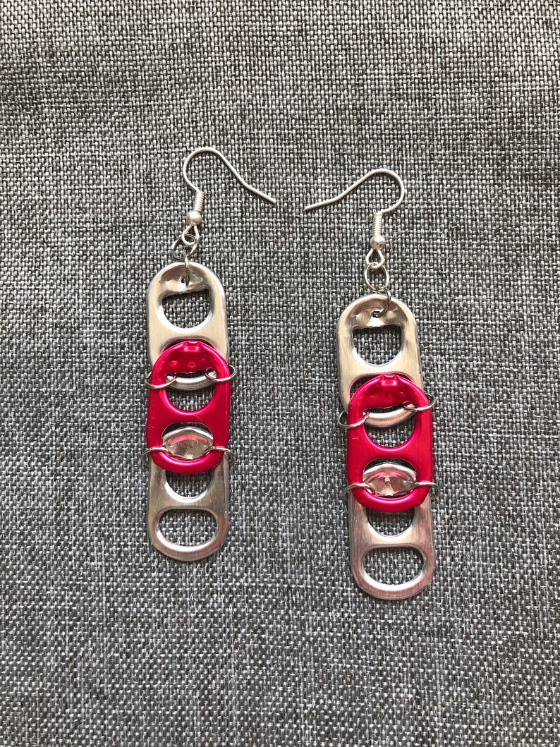 3-tier Silver & Pink Pop Tab Earrings - Etsy