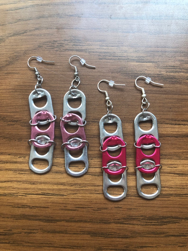 3-tier Silver & Pink Pop Tab Earrings - Etsy