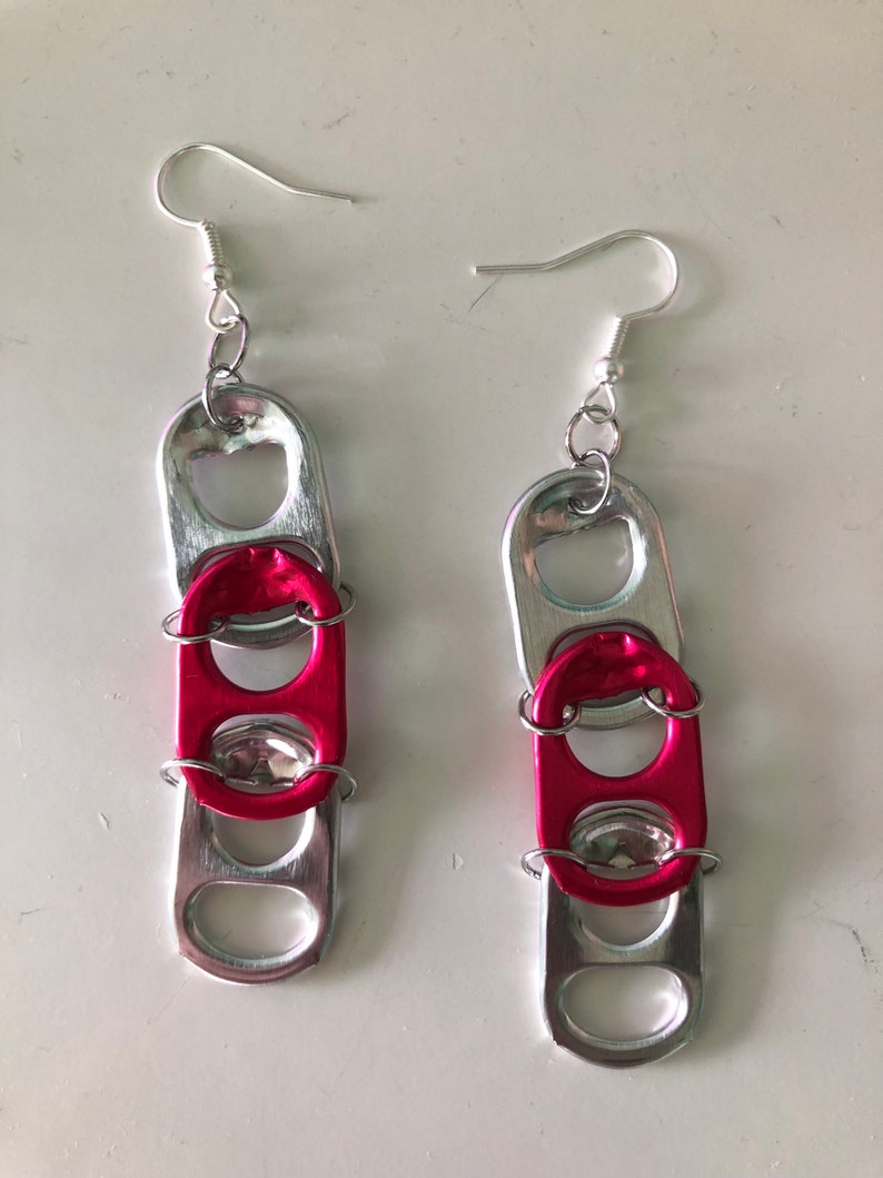 3-tier Silver & Pink Pop Tab Earrings - Etsy